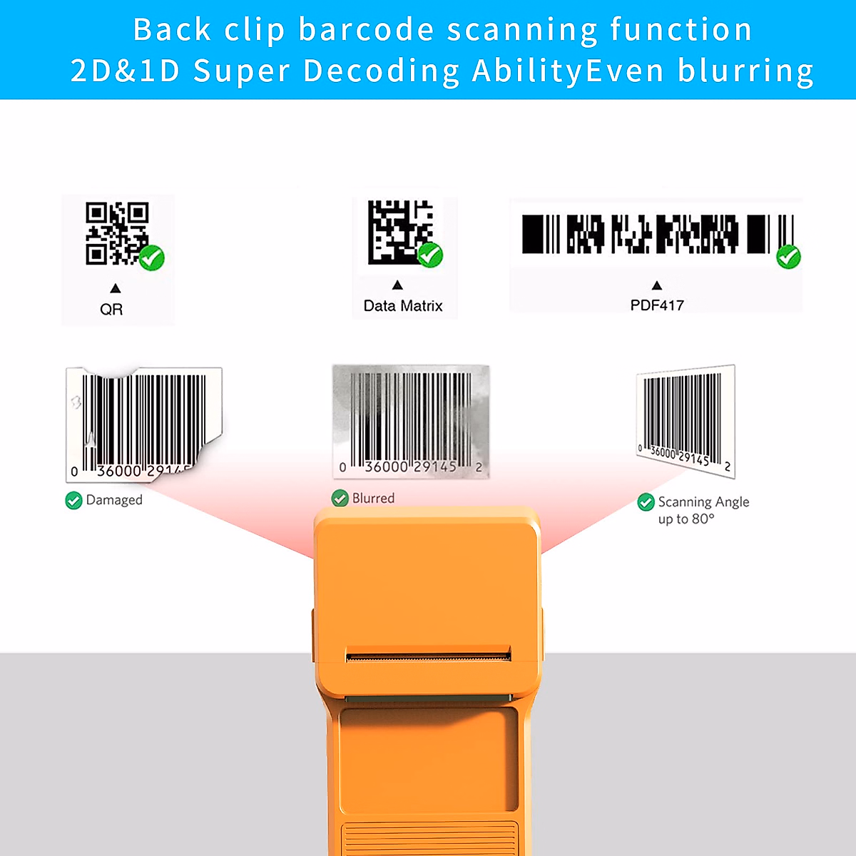 POS Receipt Printer 58mm Thermal Receipt Printer Bluetooth Handheld POS Machine Terminal Printer,Mobile POS Portable Back Clip Receipt Printer with Barcode Scanning Function