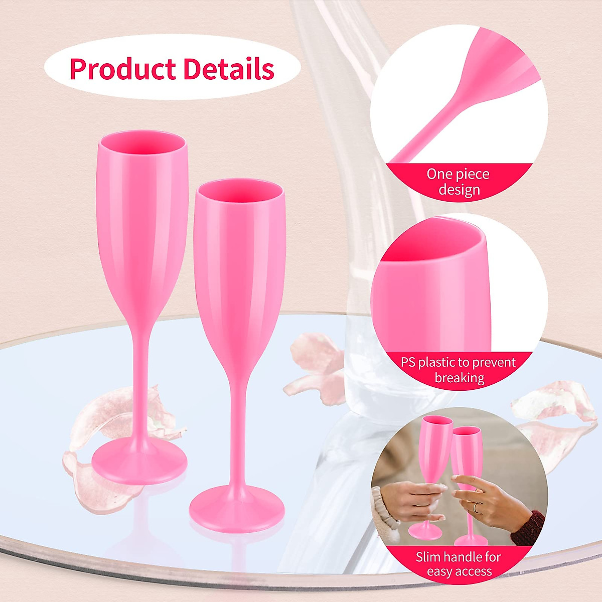 XUWAIDSGN Champagne Flute Acrylic Champagne Glasses Wedding Toasting Champagne Flute Goblet Plastic Reusable Unbreakable Champagne Cups for Bachelorette Wedding Bridal Shower Party (Pink, 10)