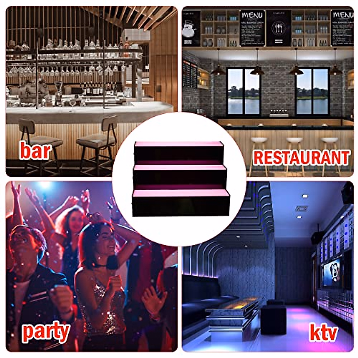 Ganggend 16 Inch 3-Step LED Lighted Liquor Bottle Display Shelf, LED Bar Shelves for Home/Commercial Bar Living Room Accessories and Decor Acrylic, Lighted Bottle Display with Remote & App Control