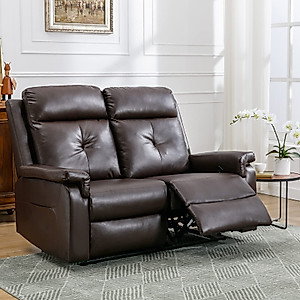 B BAIJIAWEI PU Leather Reclining Sofa - Manual Double Recliner Loveseat with Massage & Heating - 2-Seater Home Theater Seating for Living Room, Reading Room, Bedroom (Brown)