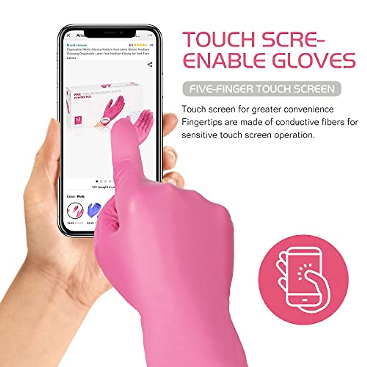 ranrose Disposable Nitrile Gloves Pink Medium,100PCS Pink Non Latex Gloves Medium Cleaning Disposable Latex Free Medium Gloves for Nail Tech Gloves (Pink-M)