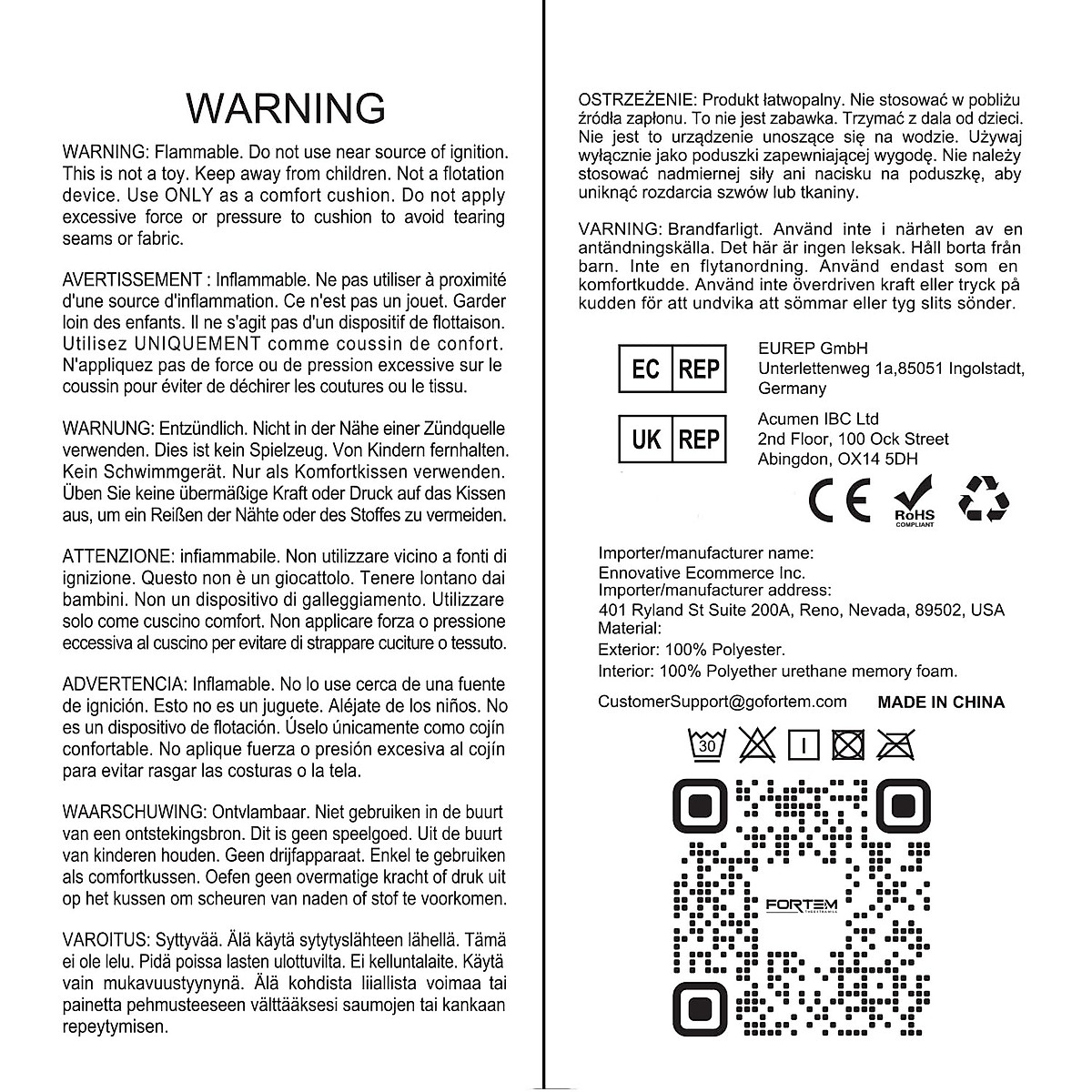 FORTEM Chair Cushion, Seat Cushion for Office Chair, Lumbar Support Pillow for Chair, Car Seat Cushion, Back Support Memory Foam Pillow Washable Cover (Black, Mesh)