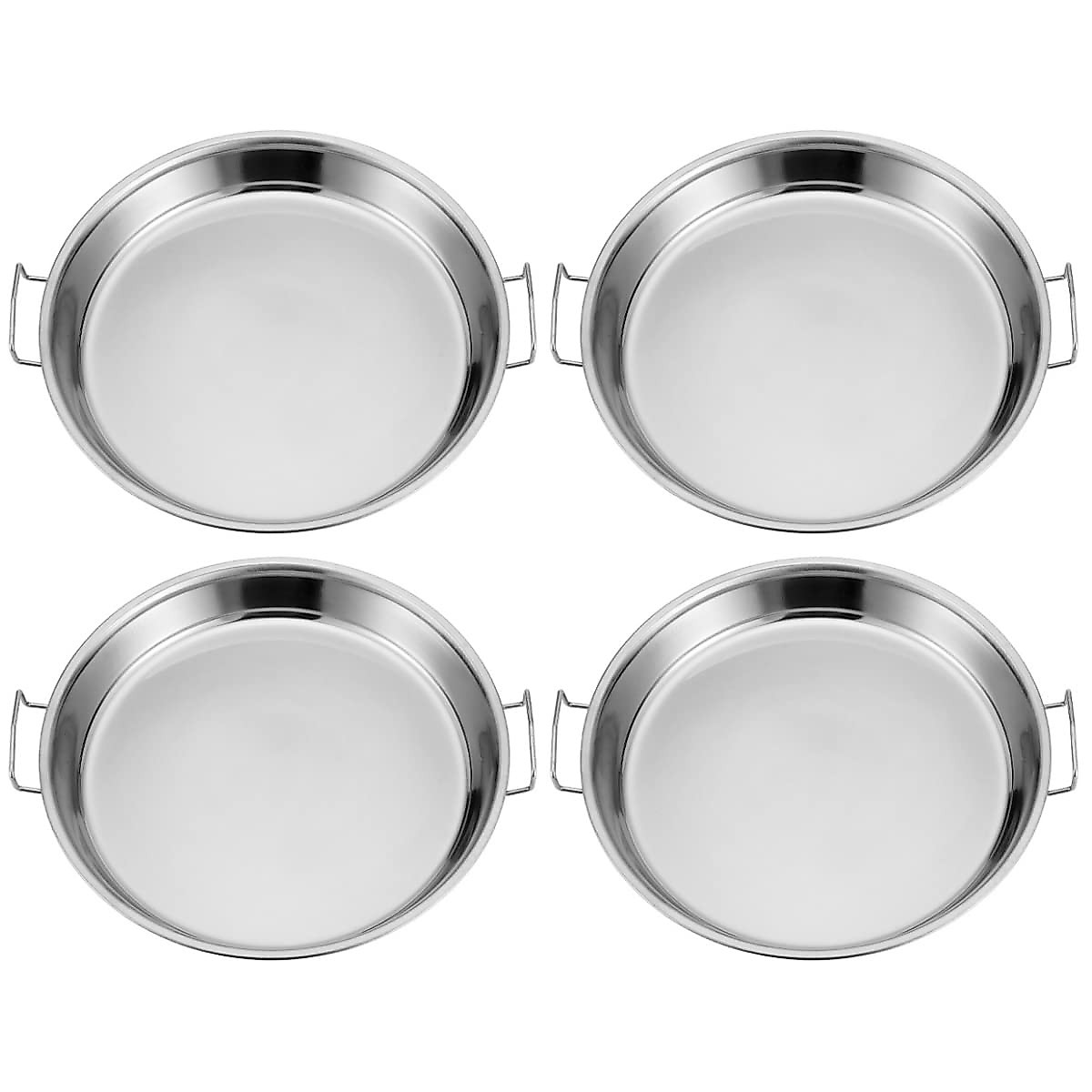 Hemoton 4pcs Stainless Steel Everyday Pan Cold Noodle Plate Chef Stir Fry Pan Steamer Pot Saucepot Casserole Pot Tray Dish with Handles for Home Kitchen Food Serving