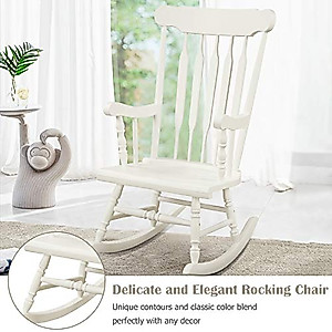 Giantex Rocking Chair Solid Wooden Frame Outdoor & Indoor Rocker for Garden, Patio, Balcony, Backyard Porch Rocker (1, White)