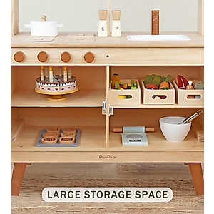 PairPear Kids Kitchen Playset,Wooden Toys Kitchen with Pretend Play Food Dishes and Sink,Toddler Play Kitchen Accessories Gift for Girls Boys Age 3+