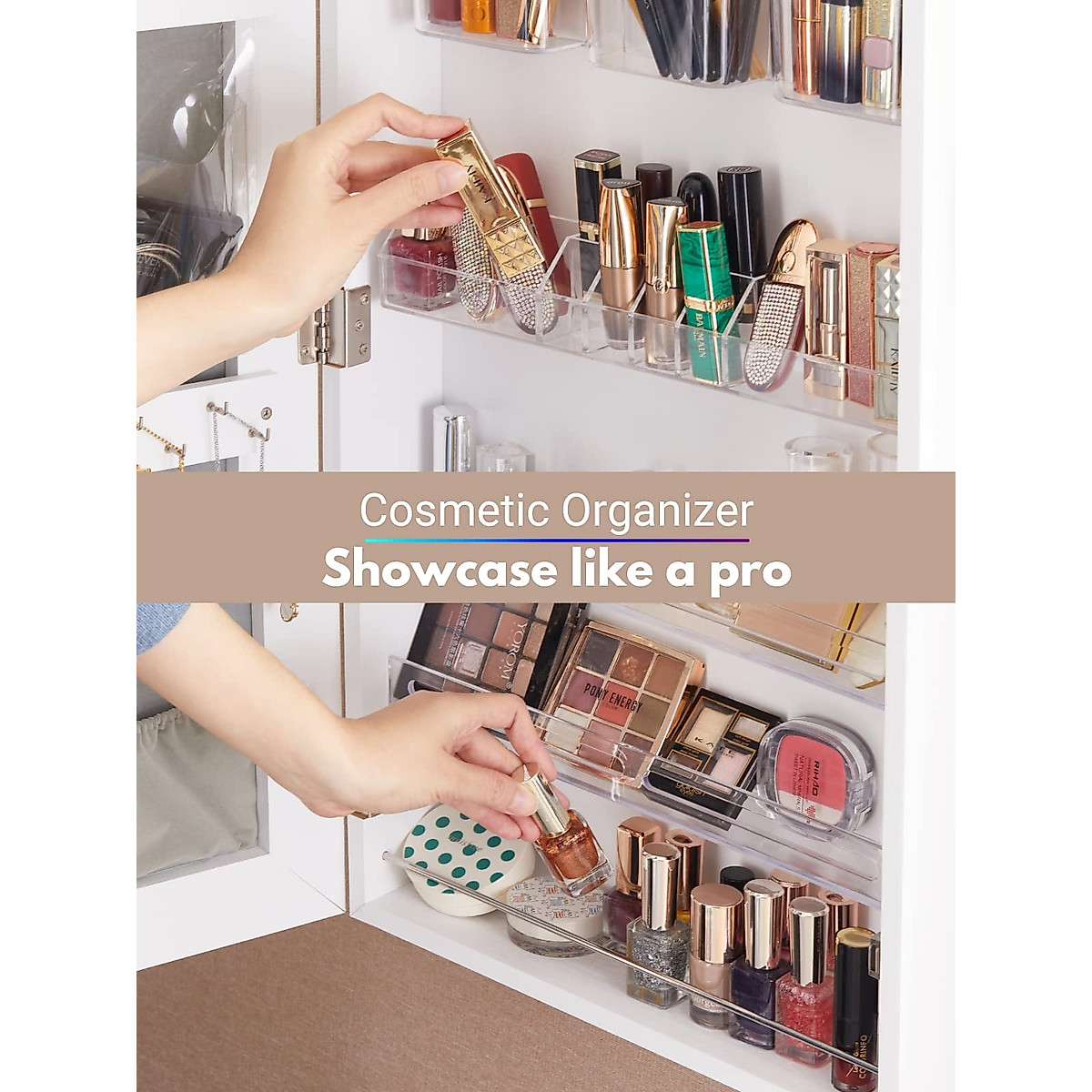 YOKUKINA LED Mirror Jewelry Armoire Wall & Door Mounted - Full length mirror jewelery cabinet w/Large Lockable Mirror Organizers and Storage