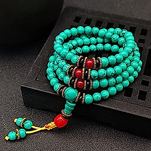 Caiyao 6/8mm 108 Tibetan Turquoise Stone Beads Stretch Bracelet Prayer Buddha Yoga Wrap Mala Bracelet Necklace-6mm