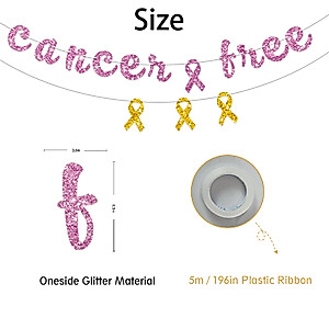 Cancer Free Banner, Breast Cancer Awareness Party Decoration, Cancer Surviving Party Garland, Breast Cancer Pink Ribbon Sign Survivor Party Decoration Supplies - Pink Glitter