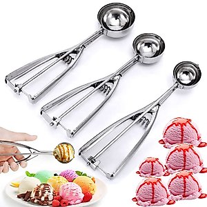 Cookie Scoop, Ice Cream Scooper set with Trigger, Small, Medium and Large Stainless Steel Cookie Scoops Set of 3 for Baking, Ergonomic Handle Cookie Dough Scoop, 3 PACK
