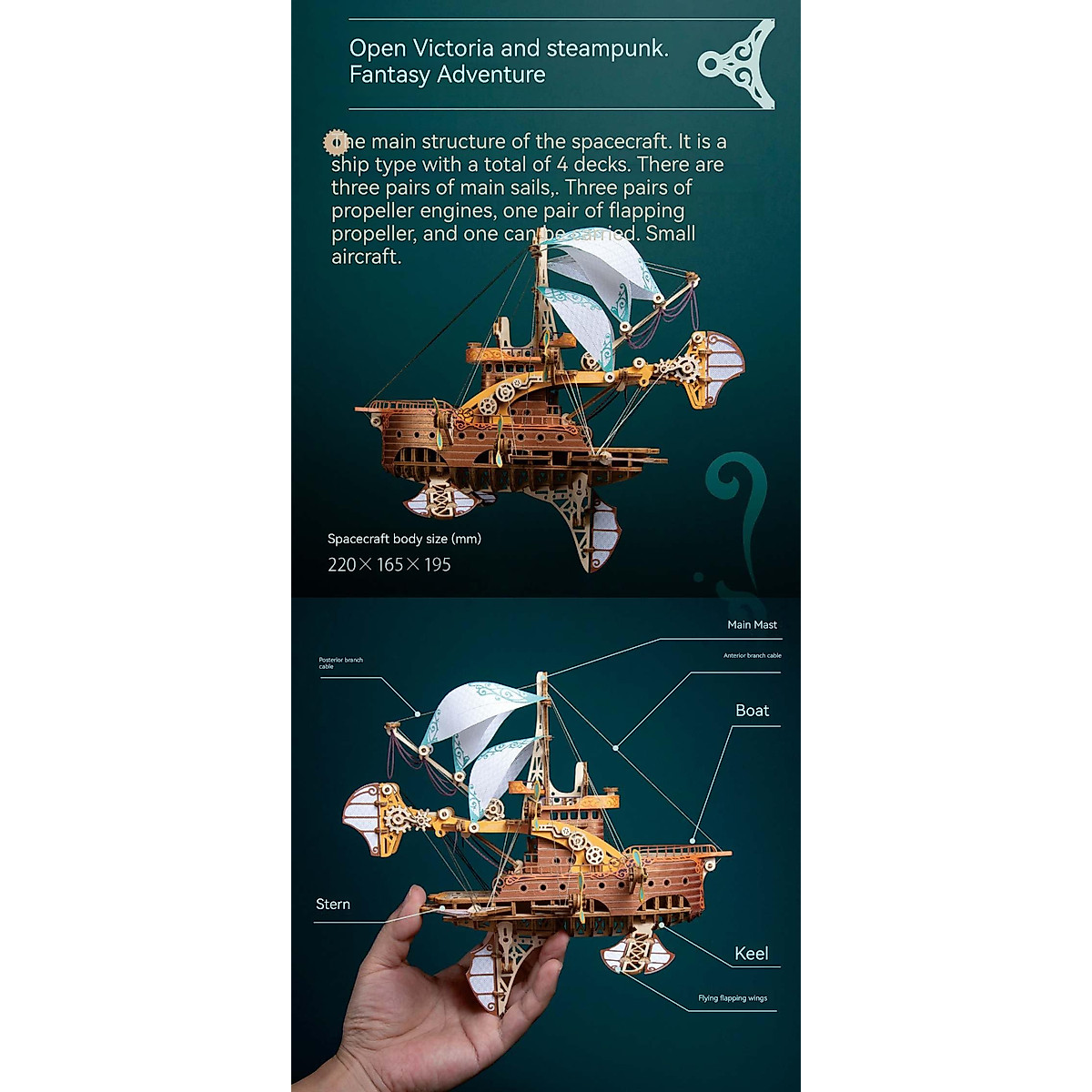 howCat 3D Wooden Puzzles for Around The Earth in 80 Days Fantasy Spaceship Model Kit to Build -Ideal Christmas or Birthday Gift for Puzzle Enthusiasts