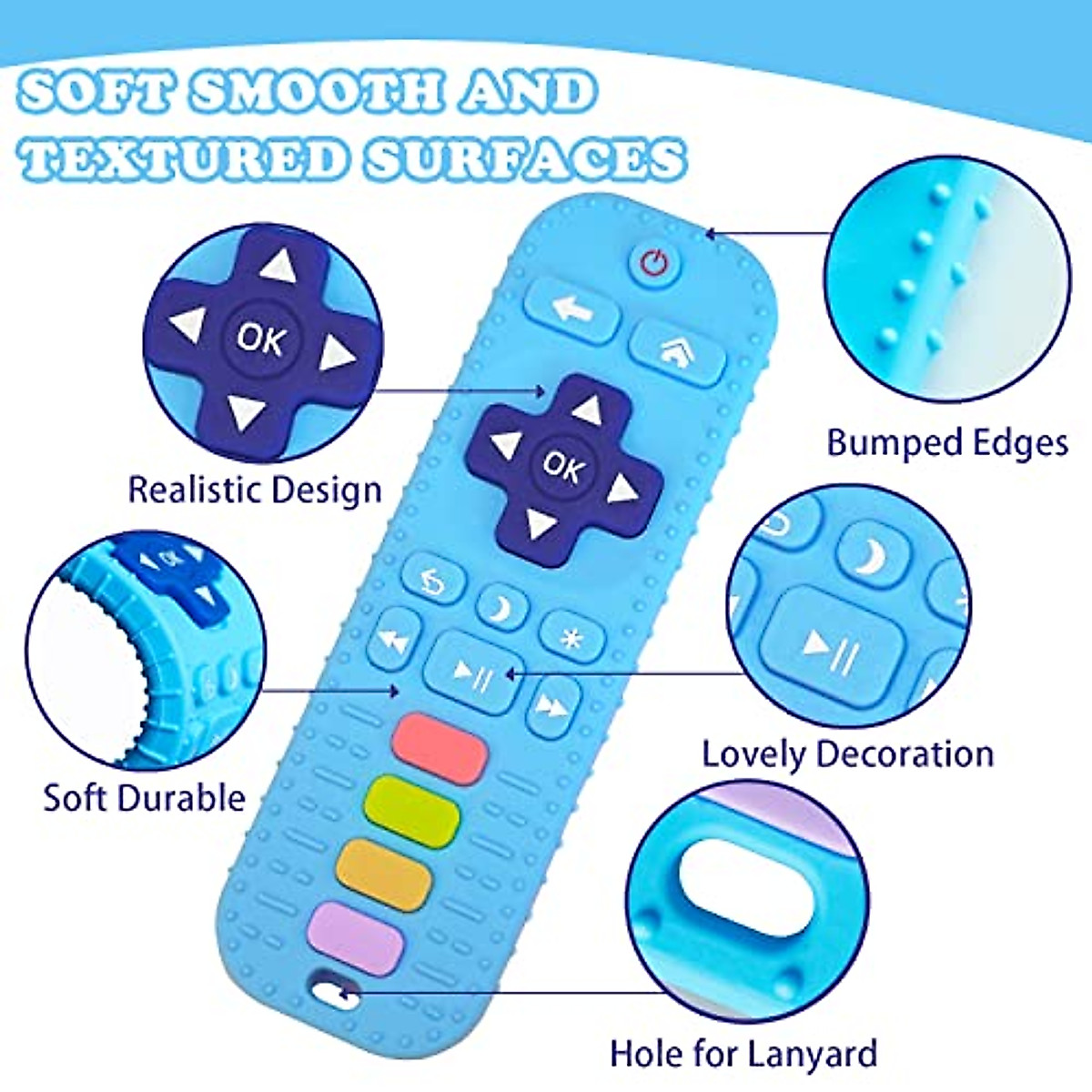 3 Pack Silicone Baby Teething Toys,Remote Control Teether for Baby,Teething Toys for Babies 0-24 Months,Baby Chew Teether Toys for Toddlers,Roku Remote Teether for Baby,BPA Free Refrigerator Safe.