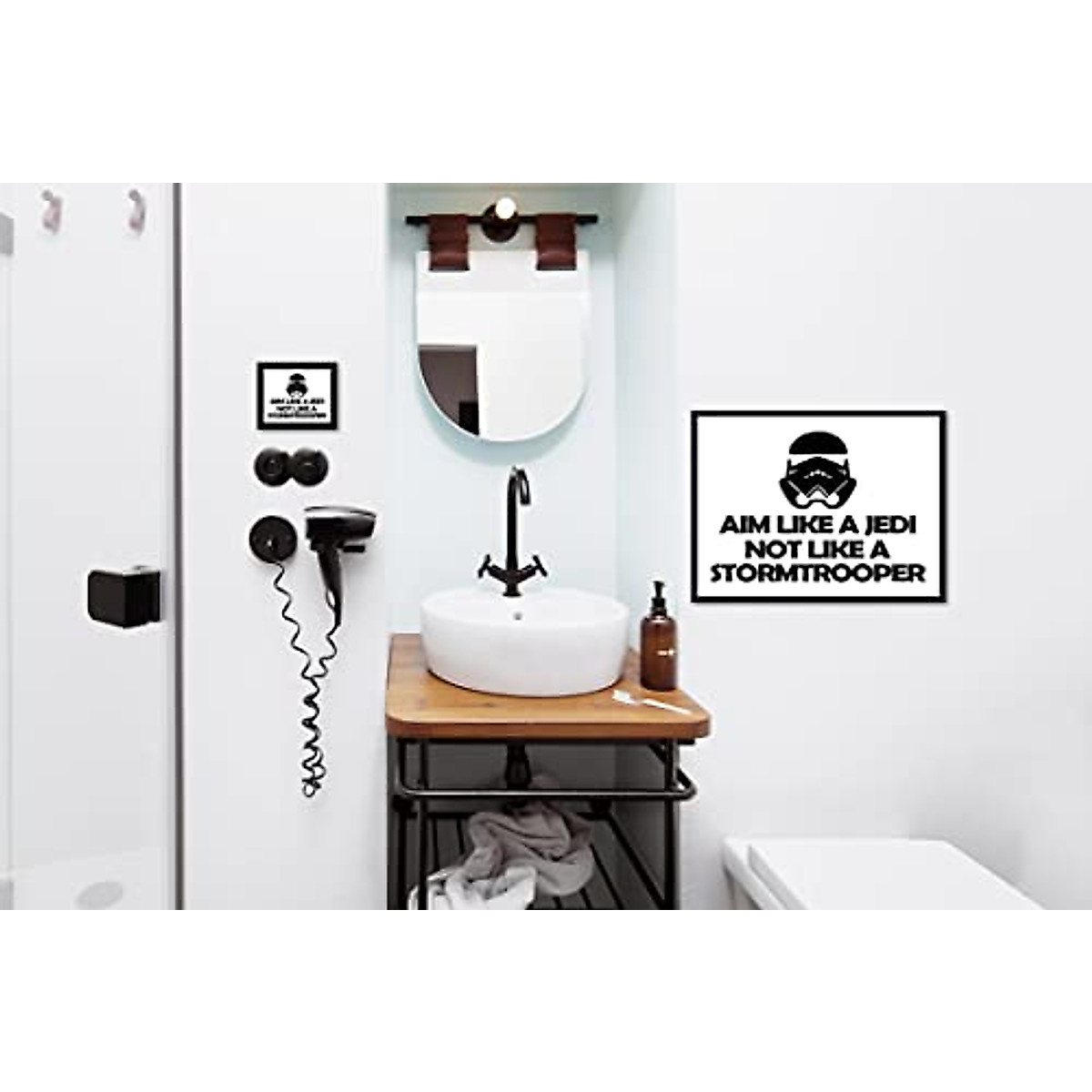 Aim Like A Jedi Not Like A Stormtrooper Bathroom Sign Decor - FRAMED - Home Decor Wall Art, Gallery Wrap Inner Frame, White, 7x9