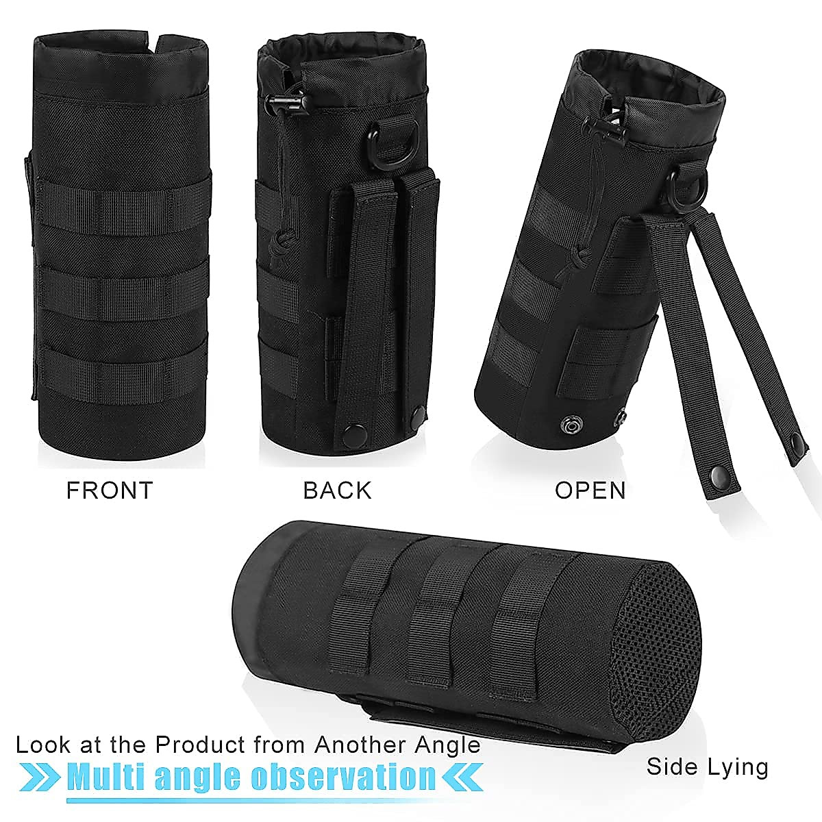 ANJINU Molle Water Bottle Holder, Water Molle Attachments, Molle Water Bottle Pouch, Tactical Backpack Attachment Pouches (Black)