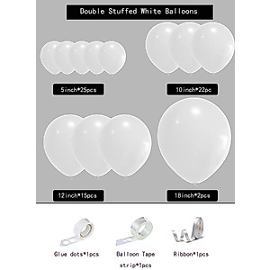 White Balloons Different Sizes Double Stuffed 18 12 10 5 Inch White Balloon Garland Arch Kit,Premium Latex Matte Balloons for Birthday Party Graduation Baby Shower Wedding Holiday Decoration