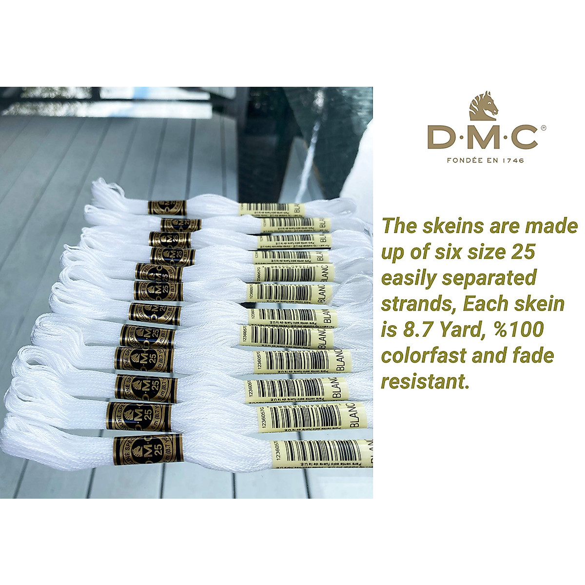 DMC White Embroidery Floss Kit, 6 Strand 117- Blanc CottonThread 12/ Pack Bundle with 1Skein of Each DMC Ecru/Snow White and DMC Cross Stitch Needles.Premium String/Yarn.Friendship Bracelet Supplies