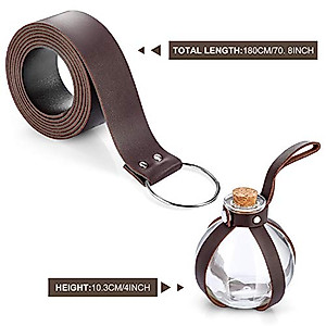 Halloween Dark Magic Cork Potion Bottle Round Spherical Clear Glass Bottle with Medieval Knight Leather Belt Large Bottle for Costume Props DIY Crafts and Decorative Bottles, 200 ml (Brown)