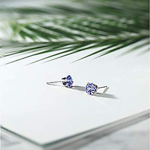 Gem Stone King 925 Sterling Silver Tanzanite Stud Earrings For Women (0.80 Cttw, Gemstone Birthstone, Round Cut 4.5MM)