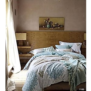 GrandLinen 3-Piece Fine Printed Duvet Cover Set King Size - Double Brushed Microfiber - Luxury, Soft and Durable in Blue, Grey Scroll Pattern