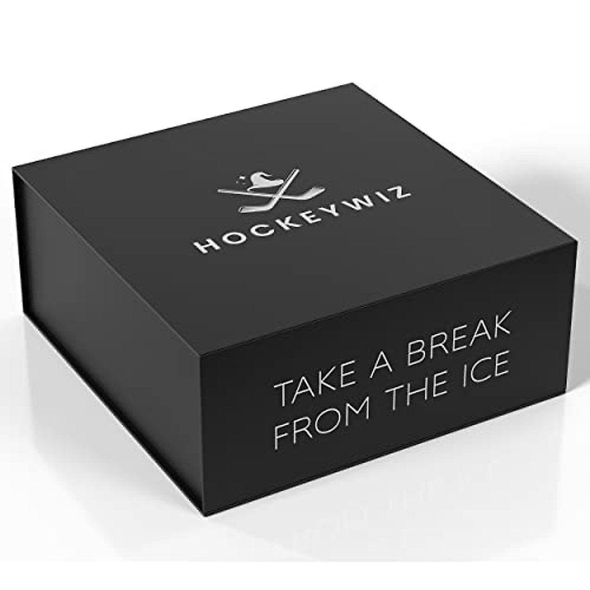 Hockey Whiskey Stone Set 7pcs | 4 Hockey Puck Whiskey Stones with Cooling Gel Interior | Top Hockey Gifts for Men | Hockey Stick Tongs, Elegant Glasses Whiskey Set | Perfect Hockey Stocking Stuffers