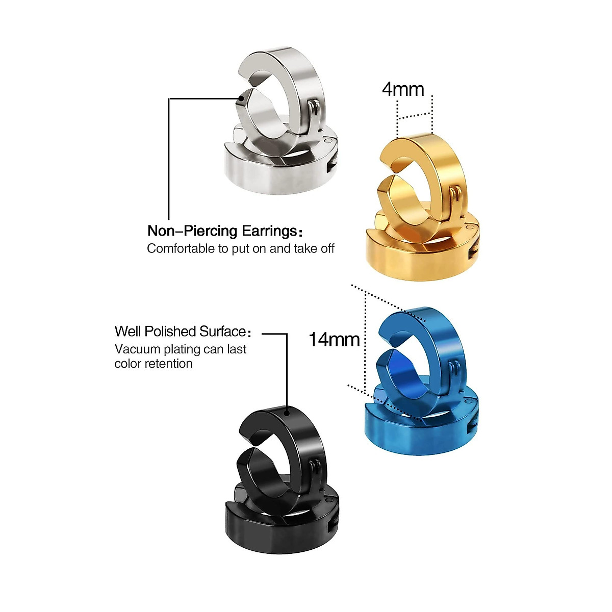 Mudder 8 Pieces Non-Piercing Earrings Ear Clip Fake Ear Hoops for Men and Women, Stainless Steel, 4 Colors