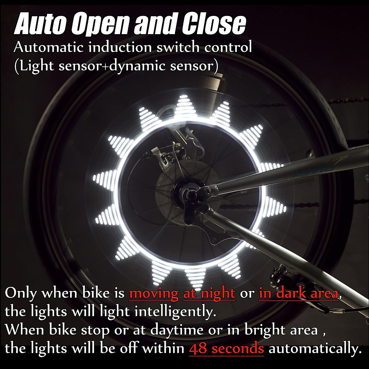 DAWAY A08 Bike Wheel Lights - Led Bicycle Tire Valve Stem Light, 2 Pack, Waterproof Neon Flashing Bycicle Lamp, Cool Safety Accessories for Boys, Kids, Adults, Motion Activated, White Graphics