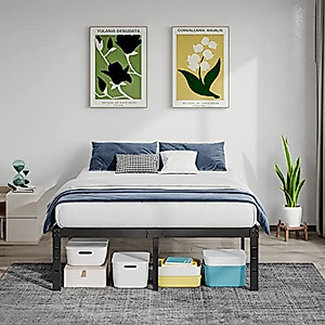 COMASACH 18 Inch Tall Metal California King Bed Frame with Maximum Storage, Heavy Duty Dural Steel Slat Reinforced Platform Bed Frames, Noise Free