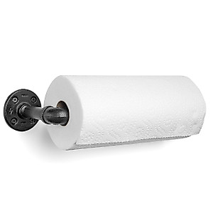 Industrial Black Paper Towel Holder | Wall Mount or Under Cabinet Mounted Design | Perfect Way to Add Rustic Appeal to Kitchen Decor by Piping Hot