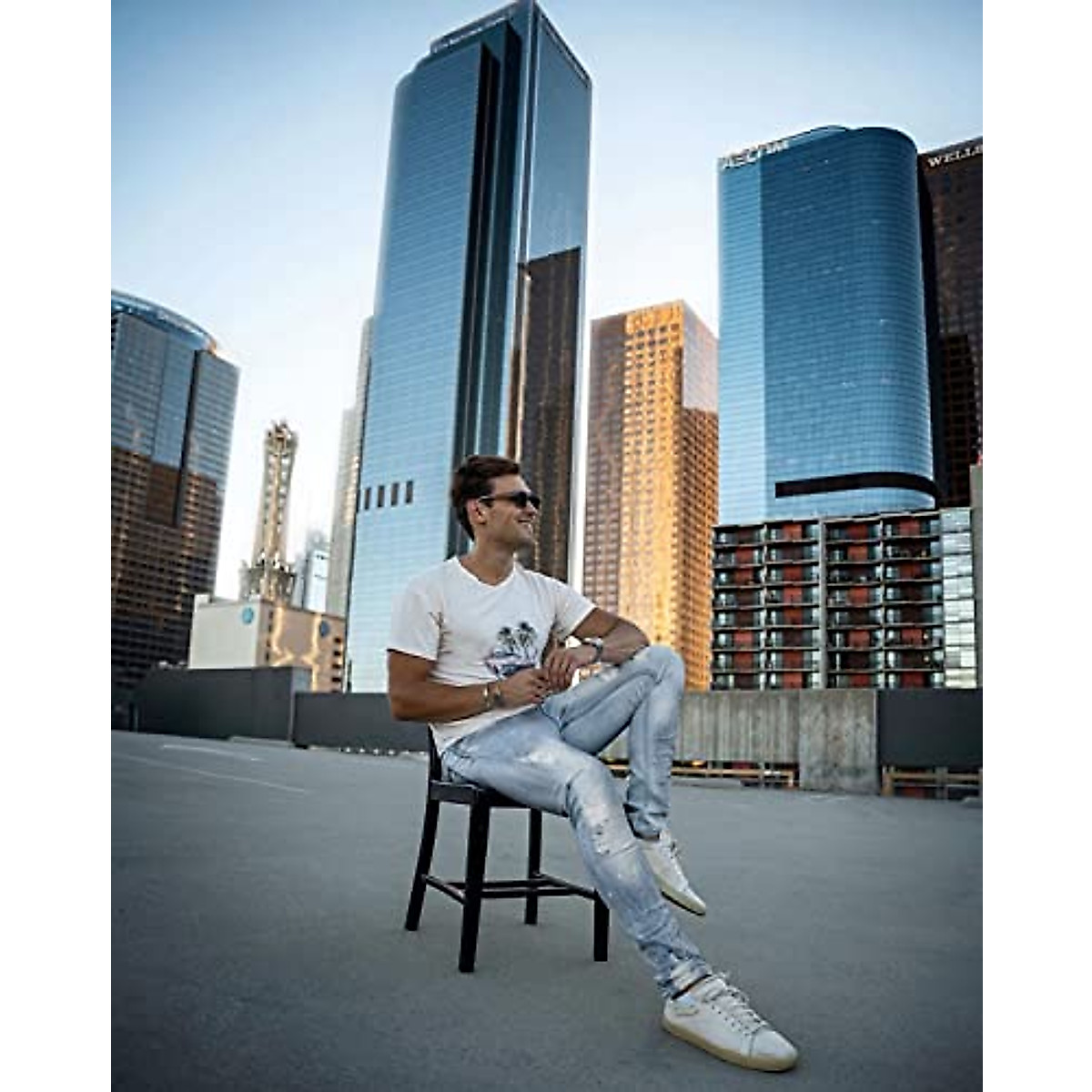 RAW X Men's Skinny Stretch Neon Trim Rip & Repair Jeans, Athletic Fit Destroyed Distressed Washed Denim Straight Leg Pants, Neon 90015 - Jet Black, 48W x 32L