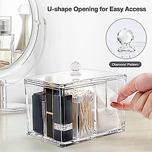 Lolalet (2 Pack) Qtip Holder Dispenser Makeup Organizer for Cotton Ball, Cotton Swab, Cotton Round Pads, Floss, Clear Plastic Bathroom Canister Storage Beauty Product Organization