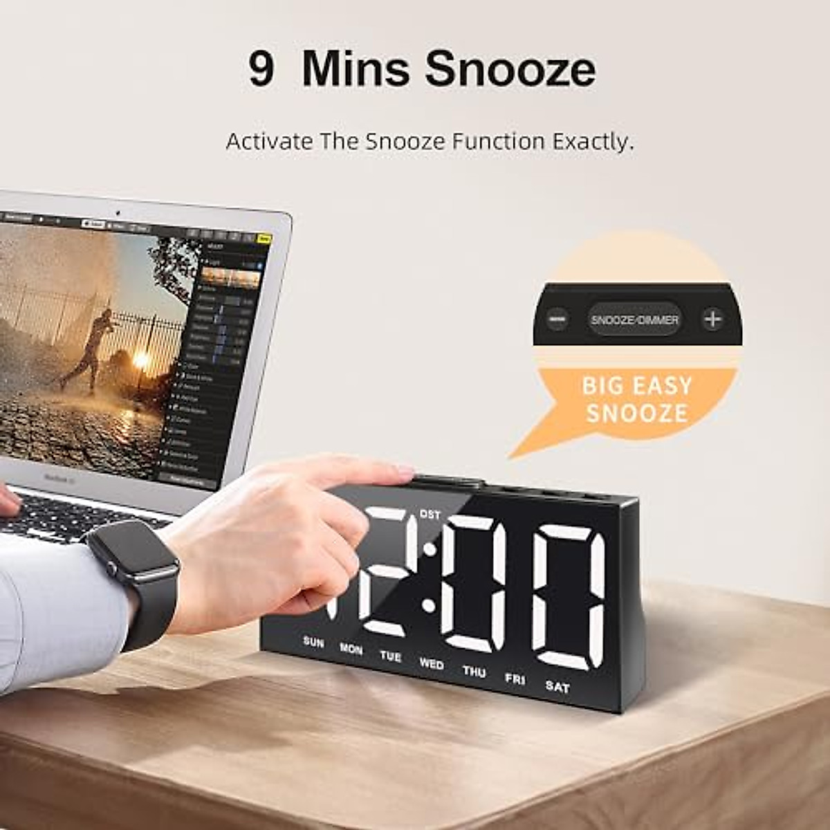 Digital Alarm Clock with Large Display Big Bold Numbers, Dimmer, 2 USB Charging Ports, Snooze, Small Table Desk Clock for Bedroom, Living Room, clock for heavy sleepers