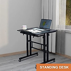 AIZ Adjustable Desk with Rolling Wheels, Portable Laptop Table for Standing or Sitting, Home Office Computer Workstation for Adults or Children,Black