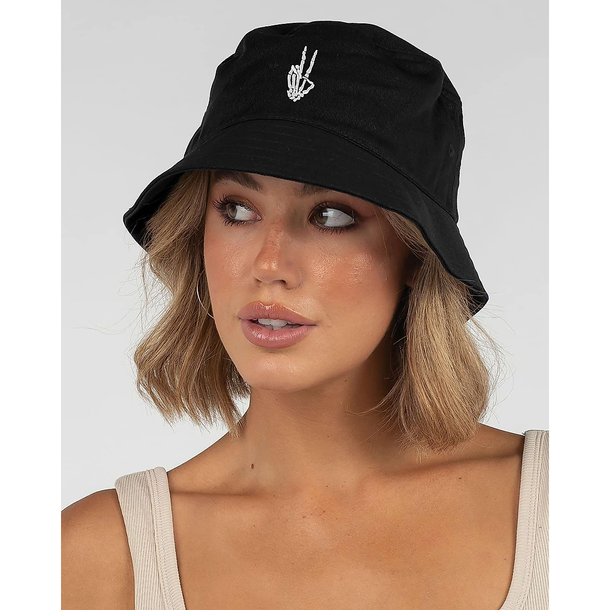 XYIYI Skull Finger Black Embroidery Bucket Hat Cotton Beach Fisherman Hats for Women Girls