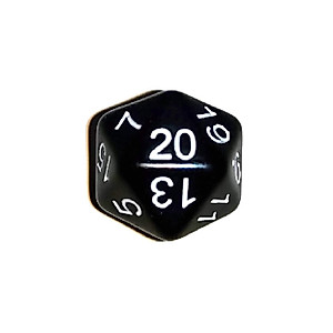 Black with White Numbers d20 Initiative Advantage Die for Role-Playing Games. 20 Sided RPG Dice