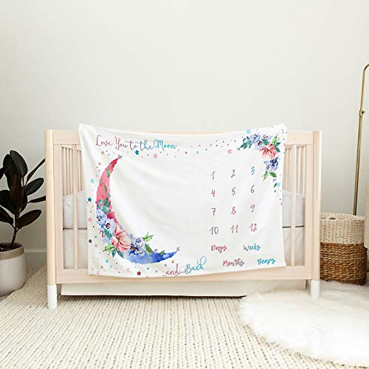 Baby Milestone Blanket Girl Monthly Age Blanket Moon Soft Infant Monthly Milestone Blanket Boy Baby Shower Blanket Includes Headband Wreath Frame 50"x40"