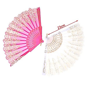 Xinbalove Hand Folding Fans Chinese Tai Chi Folding Fan Spanish Style Dance Party Fan Wedding Silk Lace Fan Folding Held Flower Fan Lady Wedding Folding Hand Fan (Color : Burgundy)
