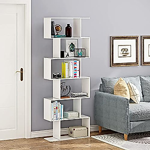 Function Home Geometric Bookcase, S Shaped Bookshelf, Modern Freestanding Decorative Display Shelves, White Book Shelf for Bedroom Living Room Office
