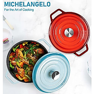 MICHELANGELO 4 Qt Dutch Oven Cast Iron, Enameled Cast Iron Dutch Oven with Lid, Enamel Dutch Oven Pot, 4 Quart Dutch Oven for Bread Baking, Enameled Dutch Oven Set with Silicone Mats, Blue