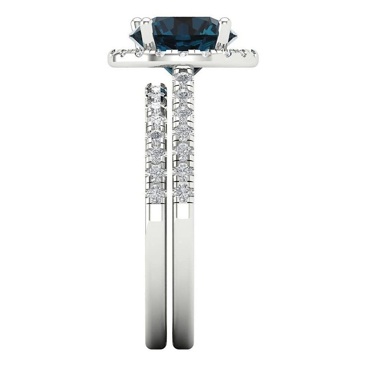 Clara Pucci 2.82ct Round Cut Halo Solitaire Real London Blue Topaz Designer Art Deco Statement Wedding Ring Band Set 18K White Gold 6.5