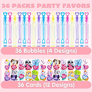 JOYIN 36 Packs Valentine's Day Gift Cards with Mini Bubble Maker Wands for for Kids Valentine Party Favor Toys, Valentine's Classroom Exchange, Game Prizes