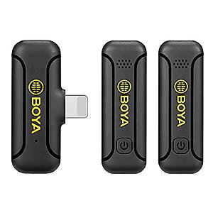 CalmGeek BY-WM3T2-D2 One-Trigger-Two Mini 2.4G Wireless Microphone System Clip-on Microphones 50M Transmission Built-in Battery Replacement for 13/12/11/10 Vlog Live Streaming