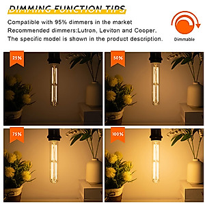 Sphoon Tubular Light Bulb 7.3 Inch Dimmable T10 LED Bulb E26 6W 60 Watts Edison Bulbs 2700K Solf White,185mm Long for Wall Sconces, Pendant, Livingroom, 4-Pack