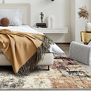 OIGAE Washable Rug 5x7, Abstract Modern Area Rugs with Non-Slip Backing, Non-Shedding Floor Mat Throw Carpet for Living Room Bedroom Kitchen Laundry Home Office, Gold/Brown