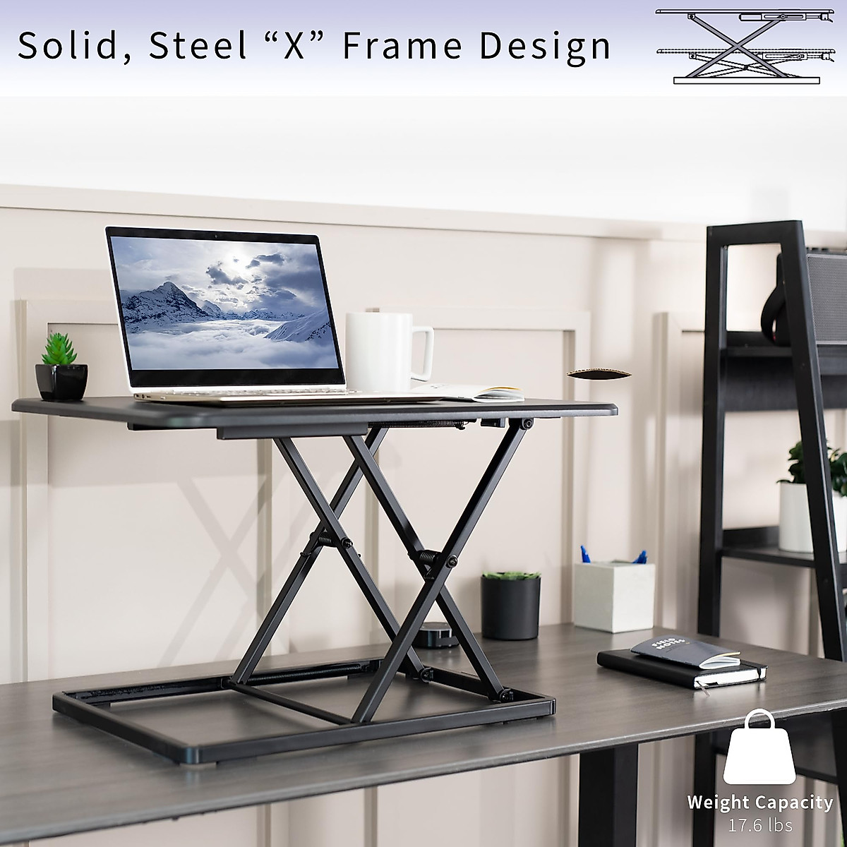 VIVO Ultra-Slim Single Top Height Adjustable Standing Desk Riser, Compact Sit Stand Desktop Converter for Monitor or Laptop, Black, DESK-V001J