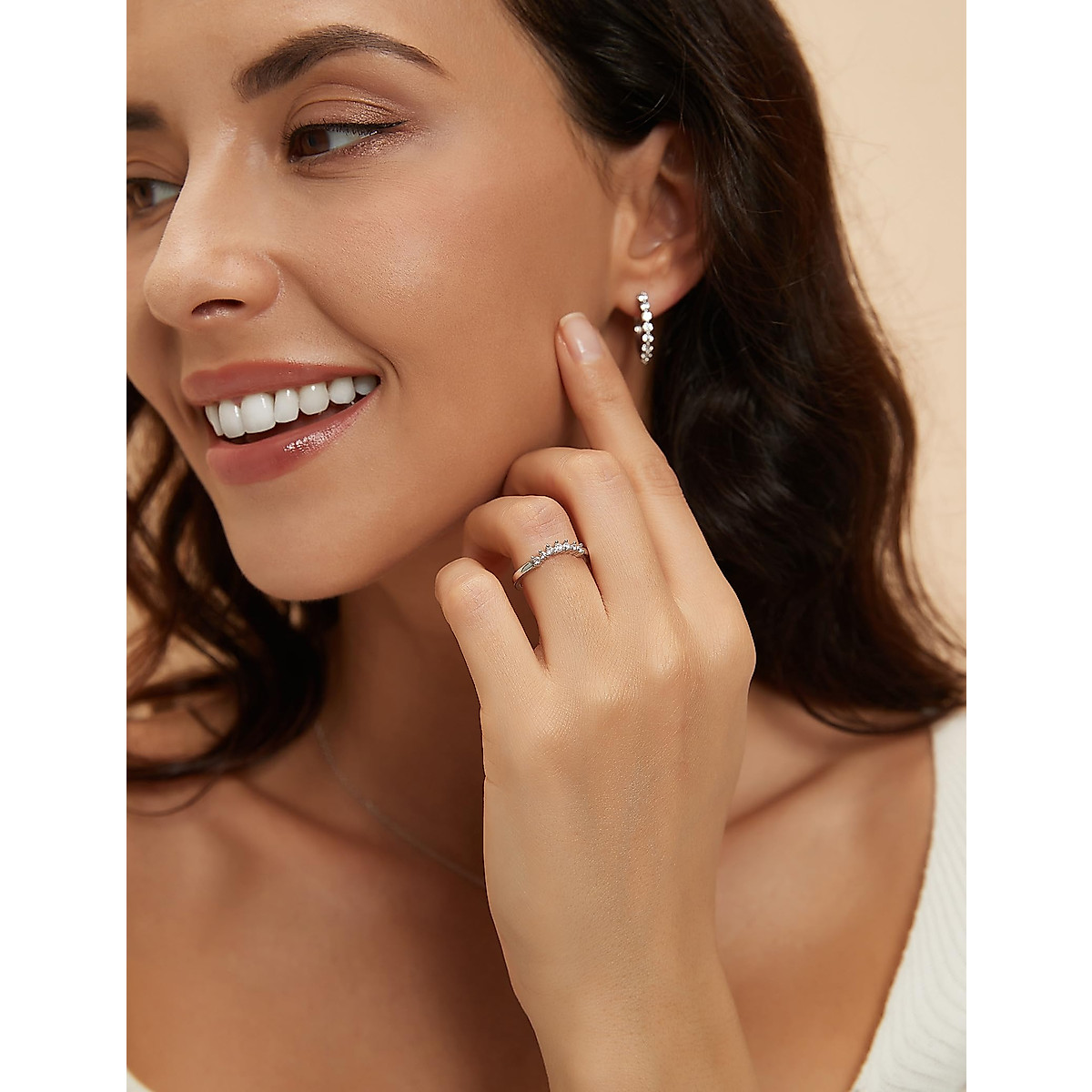 Mameloly Wedding Bands for Women Round Cut CZ Cubic Zirconia Curved Stackable Engagement Rings for Her Size 7