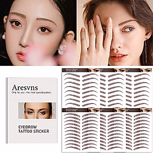 Aresvns Eyebrow Tattoo Stickers 99 Pairs! 9 Sheets Brown Fake Eyebrows,4D Tattoo Eyebrow with Real Hair,Eyebrow Transfer Stickers Christmas Gift