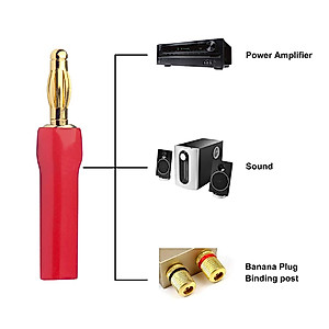 VCELINK 4mm Speaker Banana Plugs-Open Screw Type, Insulated 24K Gold Plated Speaker Wire Banana Plugs Connectors (5 pair/10 pcs)