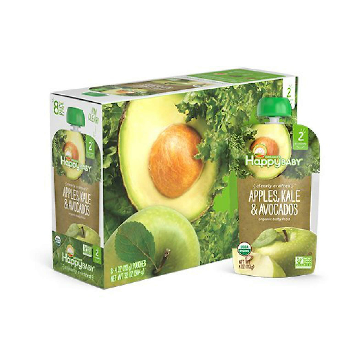 Happy Baby Organics Clearly Crafted Stage 2 Baby Food, Apples, Kale and Avocadoes, 4 Ounce (8 Count)