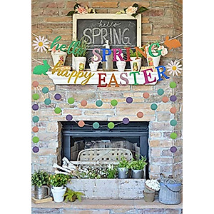 Hello Spring & Happy Easter Banner, Easter Party Decorations for the Home, Spring Party Banner Decorations, Happy Easter Bunny Bunting Garland Easter Decor,Spring Easter Mantel Fireplace Hanging Decor