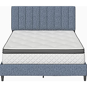 Boyd Sleep Leah Upholstered Platform Bed Frame with Headboard, Mattress Foundation NOT Required: Linen, Blue, Full