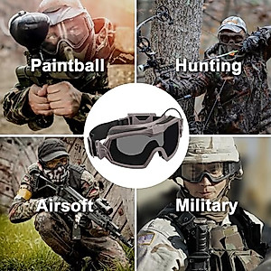 XImybst Airsoft Goggles Anti Fog, Tactical Goggles with Fan and Interchangeable Lens, Military Shooting Safety Goggles & Glasses for Cycling Paintball Hunting Motorcycle (DE)